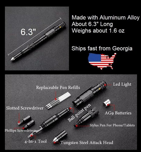 10-In-1 Multi Function Tactical Pen Flashlight Screwdriver Multi Tool ...