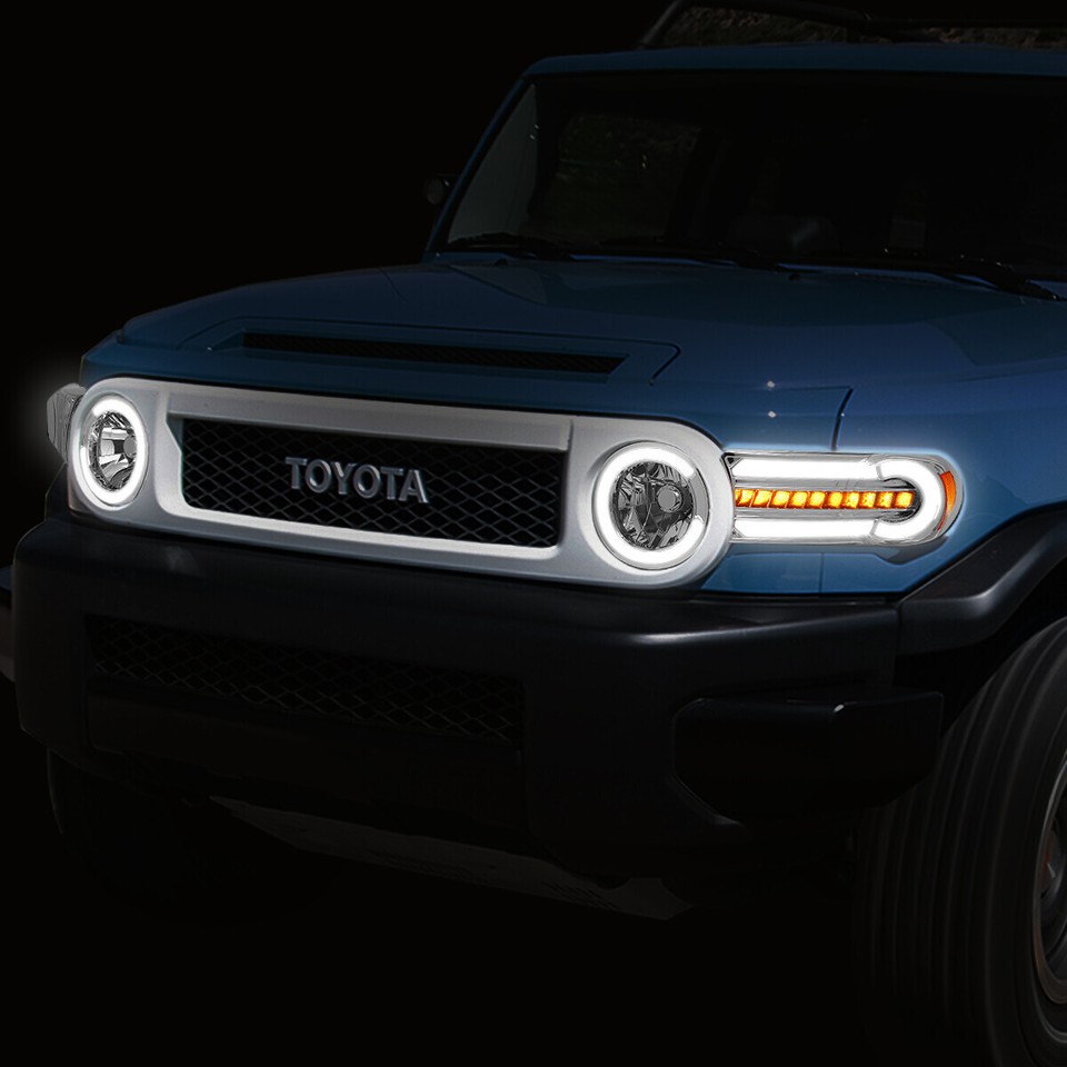 FOR 07-14 FJ CRUISER LED DRL+SEQUENTIAL TURN SIGNAL HEADLIGHT LAMPS ...