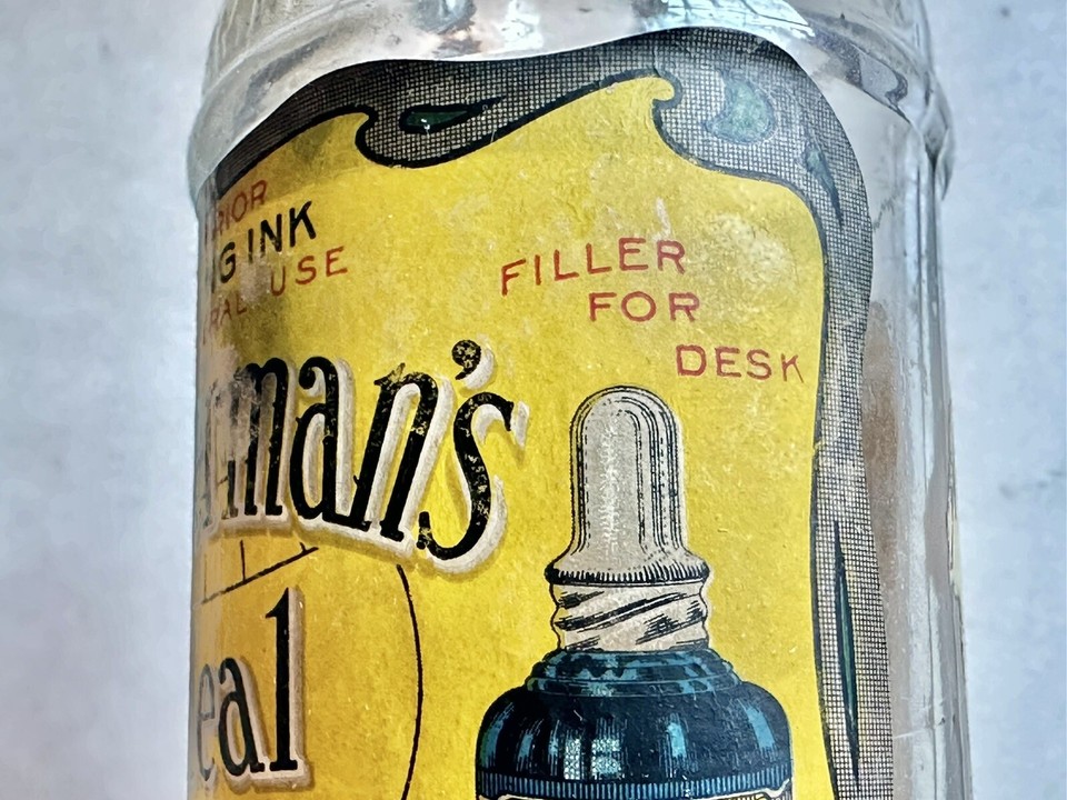 1916 Antique Waterman Vintage Ink Bottle Labeled 1/2 PINT Old Writing ...