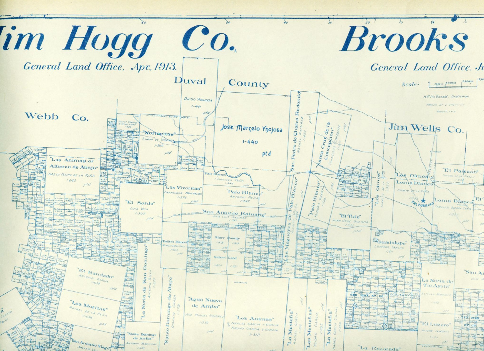Old Jim Hogg & Brooks County Texas General Land Office Owner Map ...