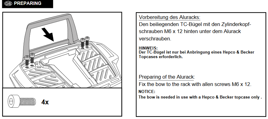 BMW R1250RS Alurack Top Box Carrier [For OEM Rear Rack] HEPCO & BECKER ...