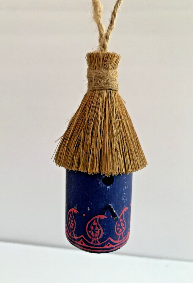 Vintage Straw Grass Mini Bird House Hut Christmas Tree Wood Ornament ...