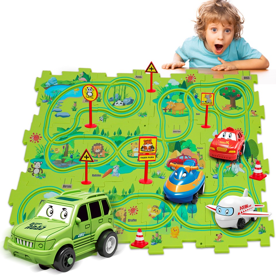 25PCS Puzzle Racer Kids Car Track Set Land Series Jigsaw Puzzle Racer ...