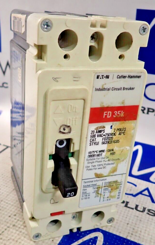 Eaton Cutler Hammer FD2020 20 Amp 600 VAC 2 Pole Type FD 35k Breaker ...