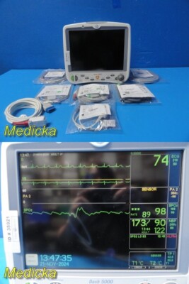 2005 GE Dash 5000 Monitor (CO2, NBP, IBP, ECG, SpO2, Temp) W/ NEW Leads ...