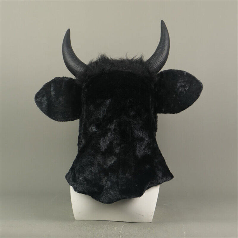 Movable Mouth Black Cow Head Helmet Halloween Cosplay Mask Latex Full ...