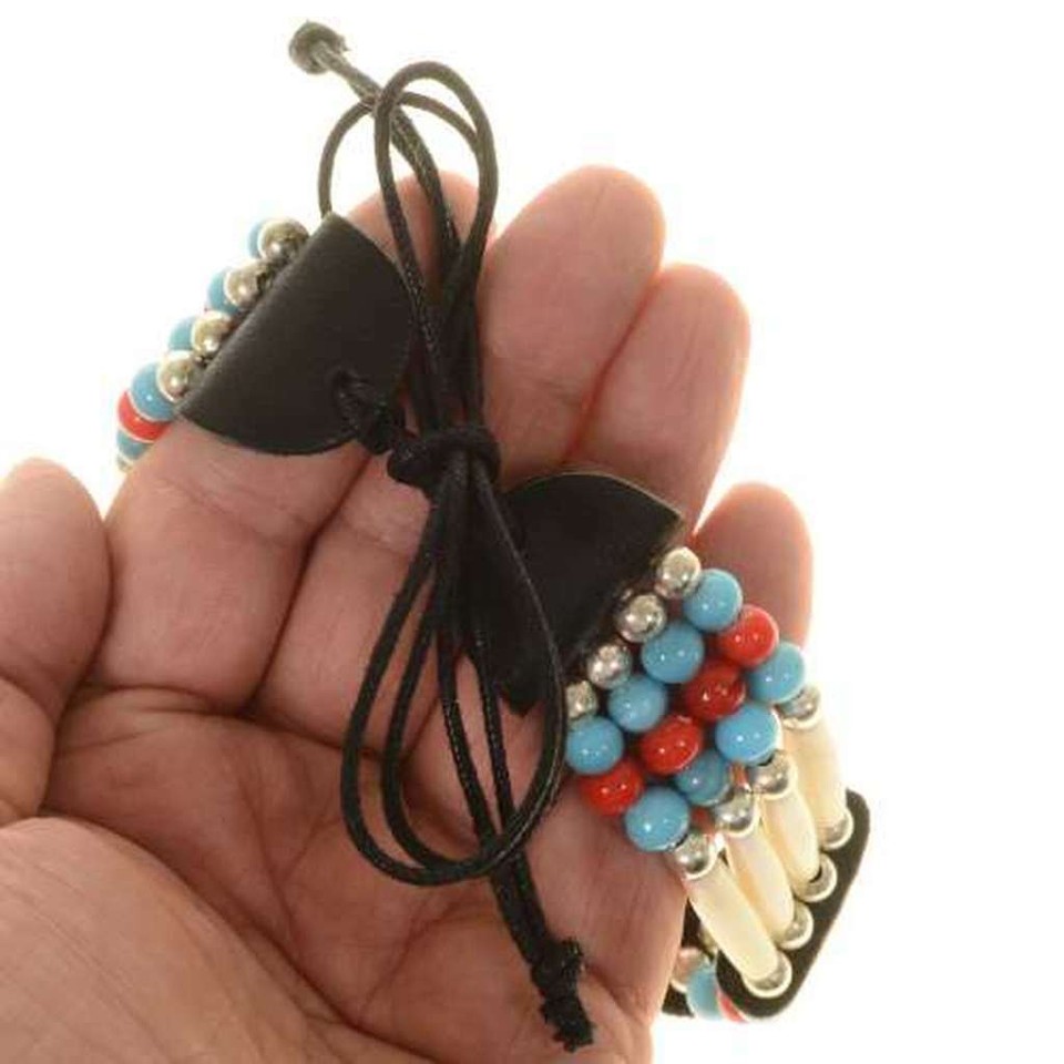 Native American Indian Turquoise Red Beads Buffalo Bone Choker Necklace ...