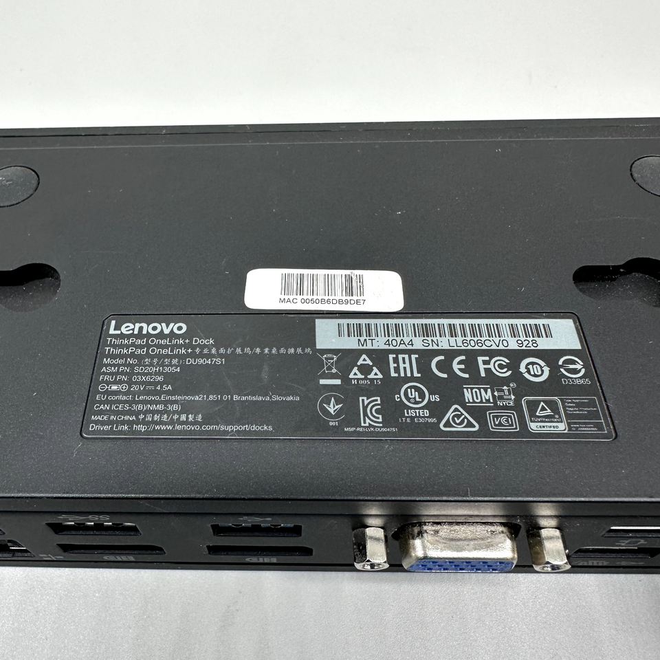 Lenovo ThinkPad OneLink+ DU9047S1 Docking Station 03X6296 No AC Adapter ...