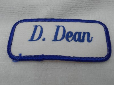 D. DEAN USED EMBROIDERED VINTAGE SEW ON NAME PATCH TAG BLUE ON WHITE | eBay
