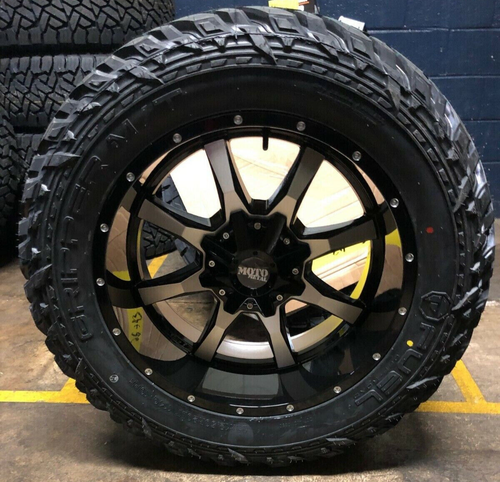 4 20x10 Moto Metal MO970 Black Wheels 33" Fuel MT Tires 6X5.5 Chevy ...
