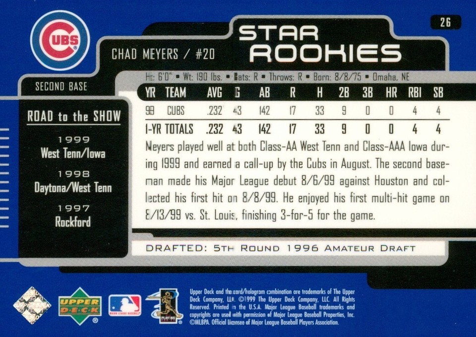 2000 Upper Deck Chad Meyers 26 Cubs | eBay