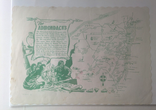 VTG Adirondacks New York Paper Placemat Map, Frontier Town, Storytown ...
