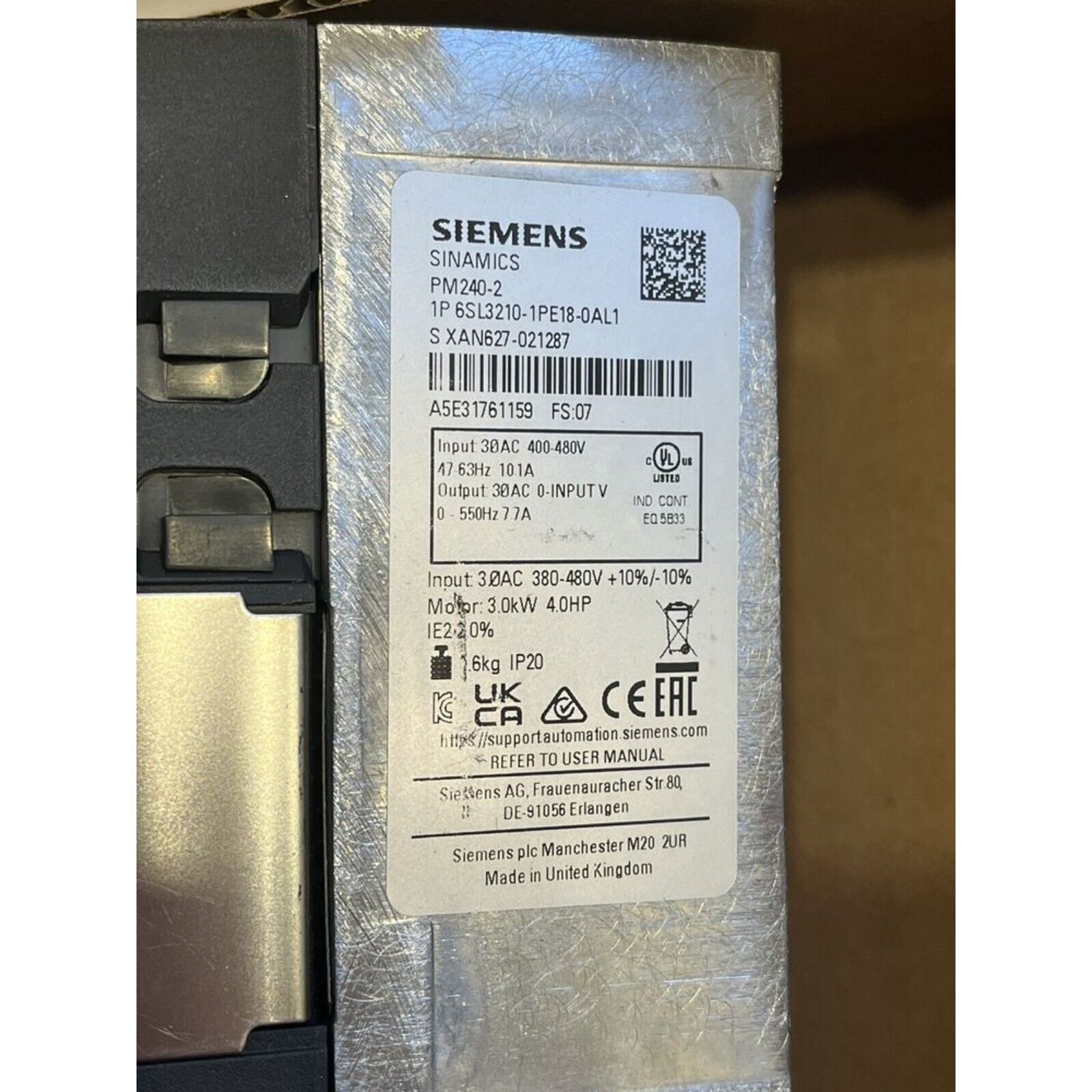 New Siemens SINAMICS PM240-2 with Filter 6SL3210-1PE18-0AL1 6SL3 210 ...
