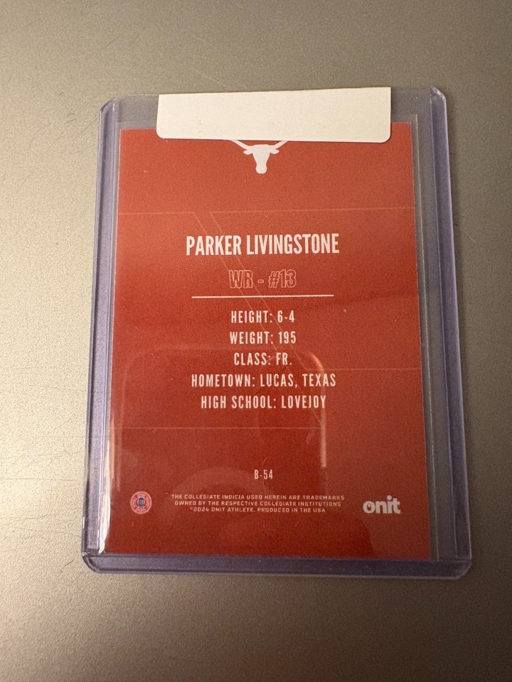 2024 Onit Athlete Texas Longhorns Parker Livingstone Base Card #B-54 | eBay