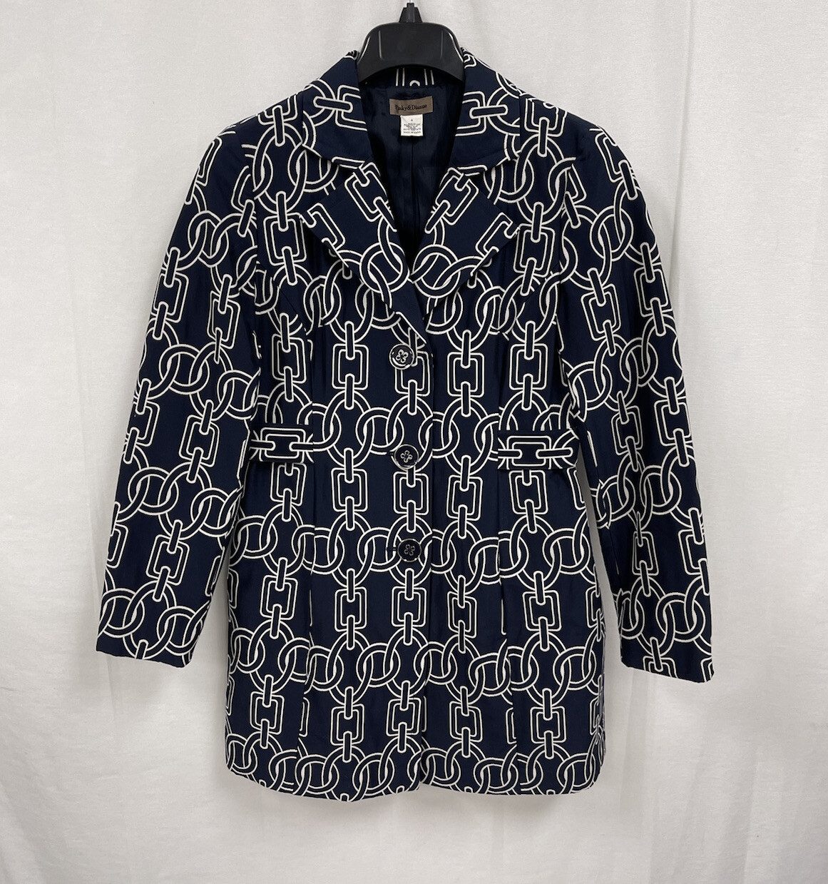 PINKY & DIANNE Navy Blue Trench Coat Chain Pattern Si… - Gem