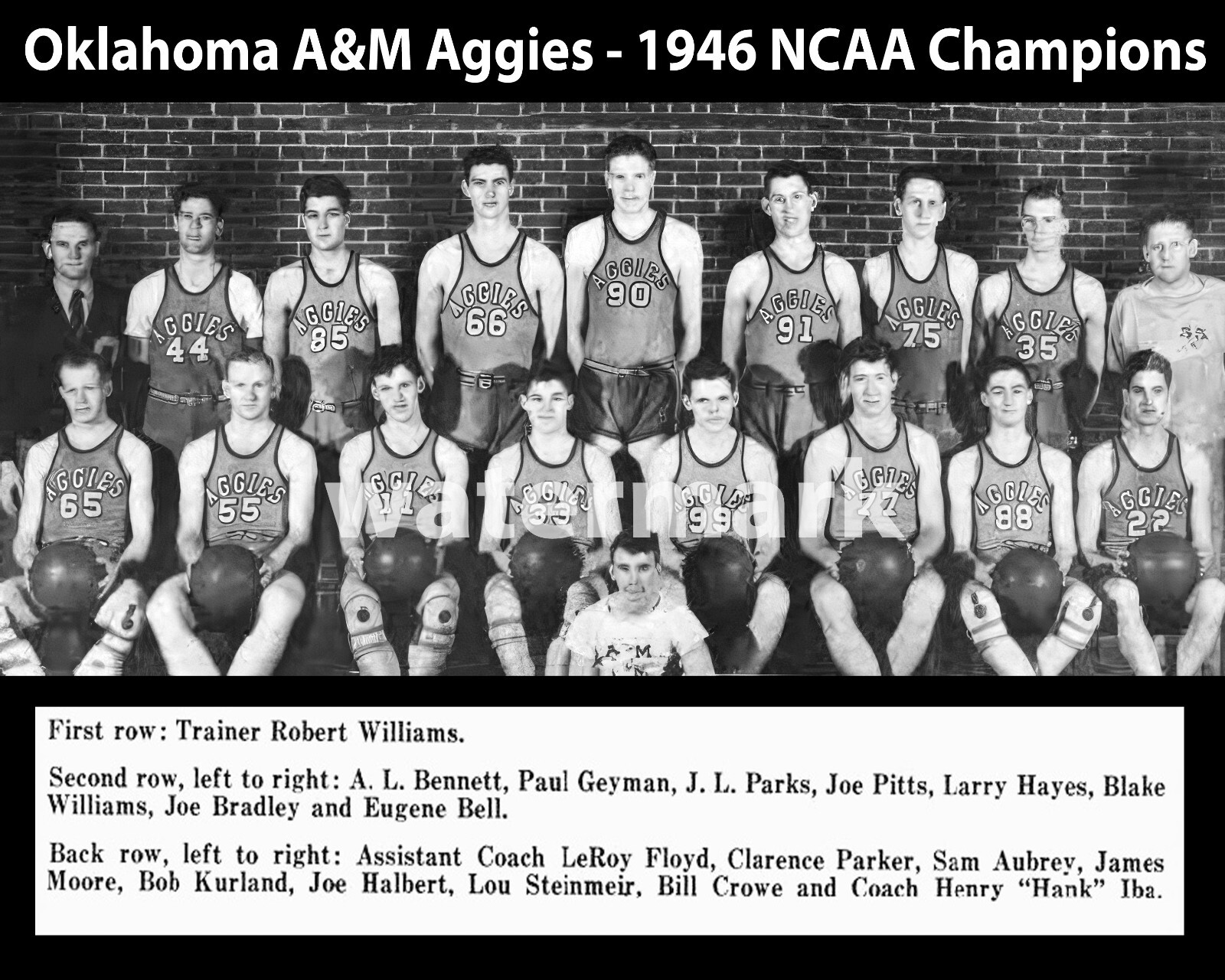Oklahoma A&M Aggies - 1946 NCAA National Champions - 8x10 B&W Team ...