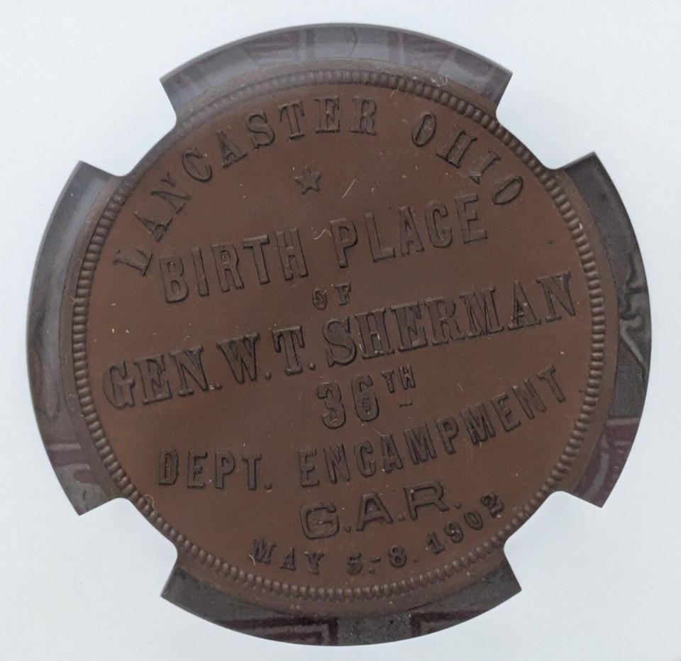 1902 General William T Sherman Lancaster Ohio GAR Bronze Medal MS64 BN ...