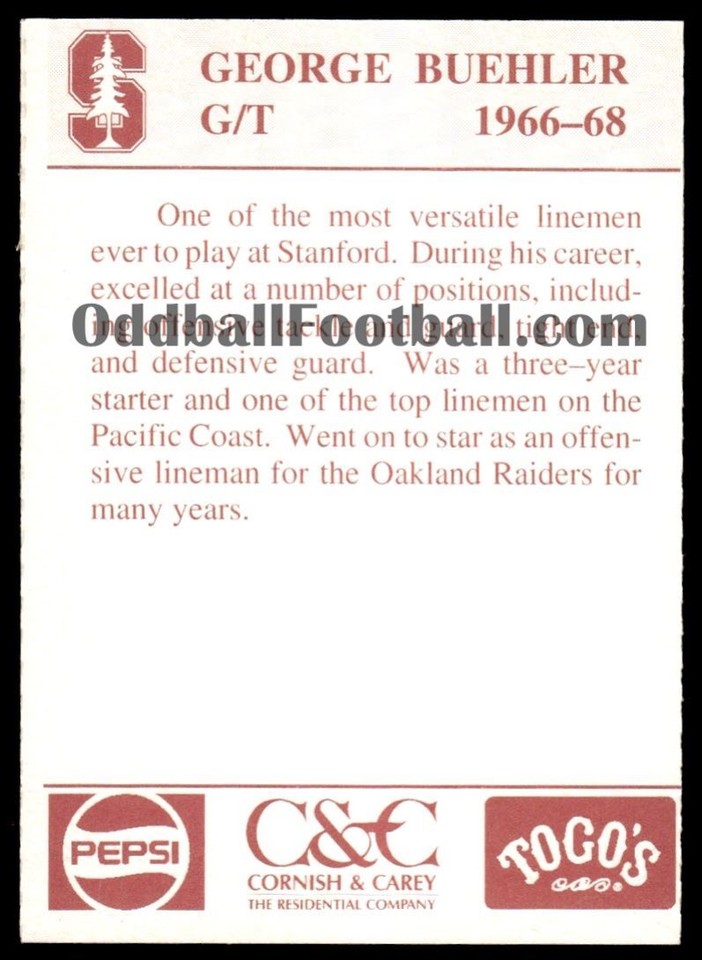 1991 STANFORD CARDINAL ALL-CENTURY GEORGE BUEHLER STANFORD CARDINAL | eBay