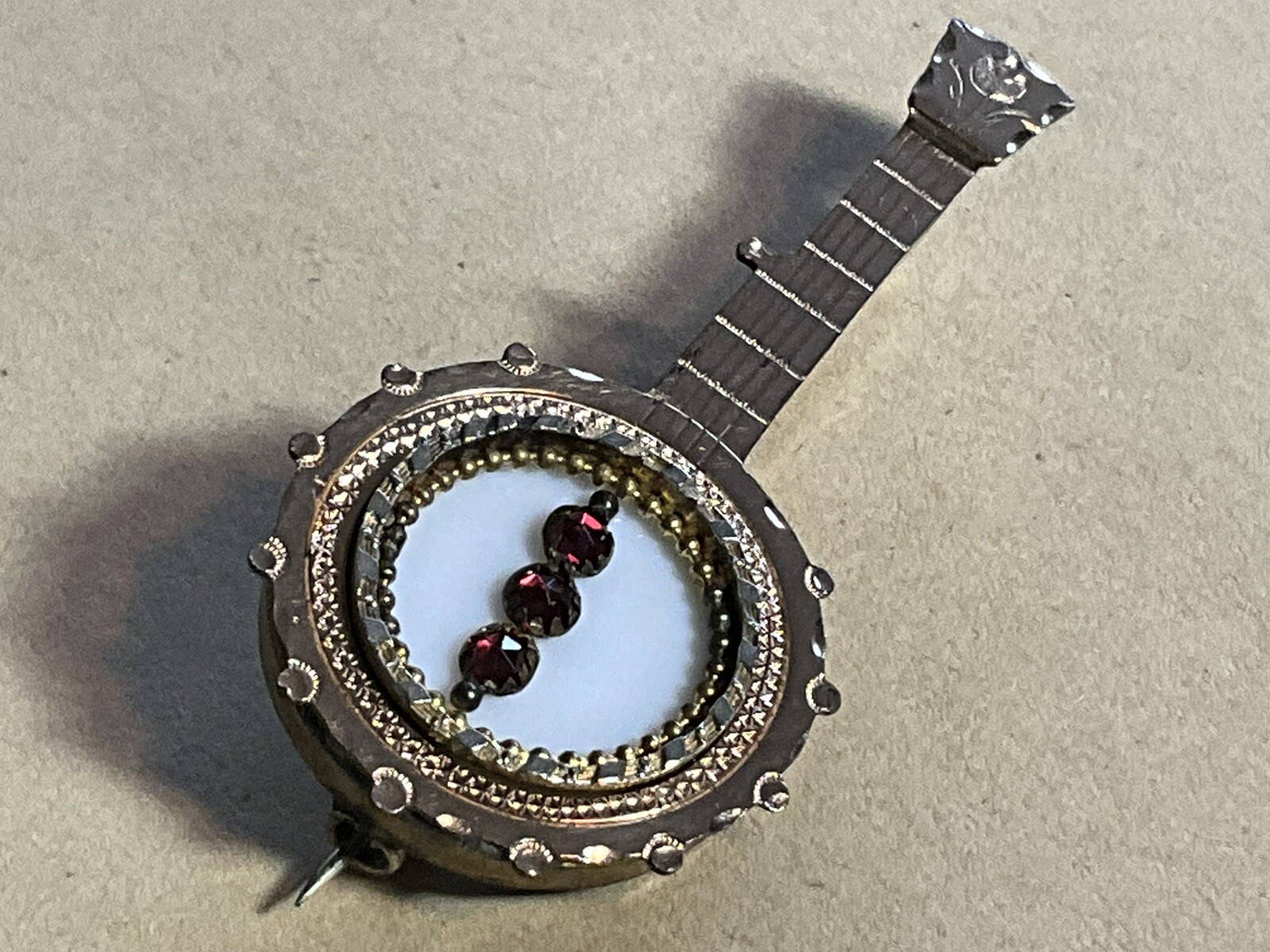 Antique Victorian Gold Filled Banjo Pin Brooch with Mother of Pearl ...