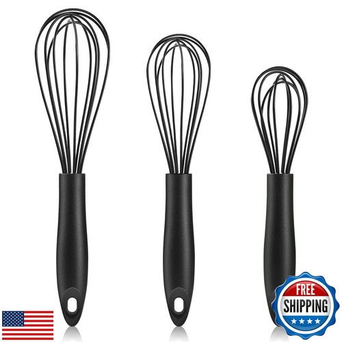 Silicone Whisk,Heat Resistant Non Scratch Whisks Set of 3,Stainless ...