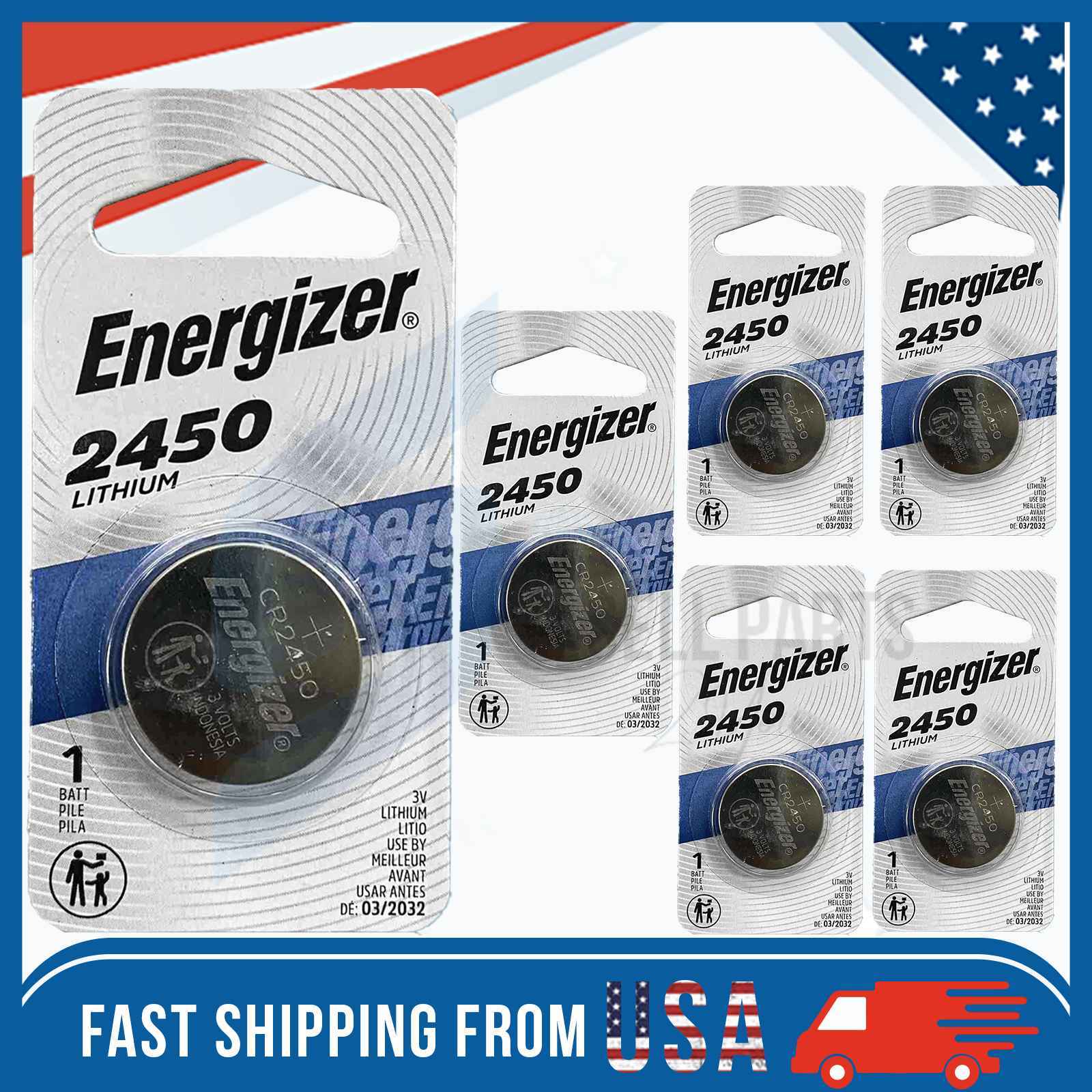 6 Pack New Fresh Energizer ECR2450 CR2450 BR2450 Lithium 3V Battery Exp ...