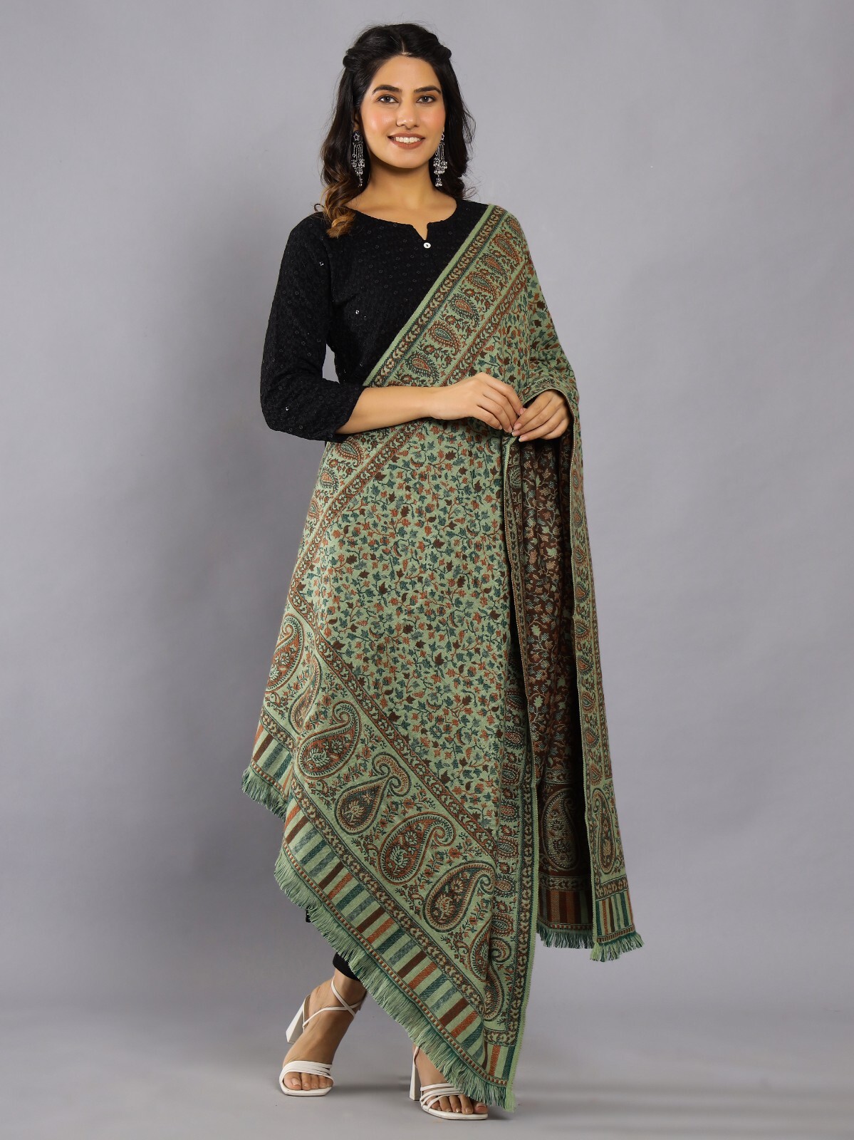 Womens Oversize 100% Cashmere Indian Wool Blanket Shawl Wrap Paisley ...