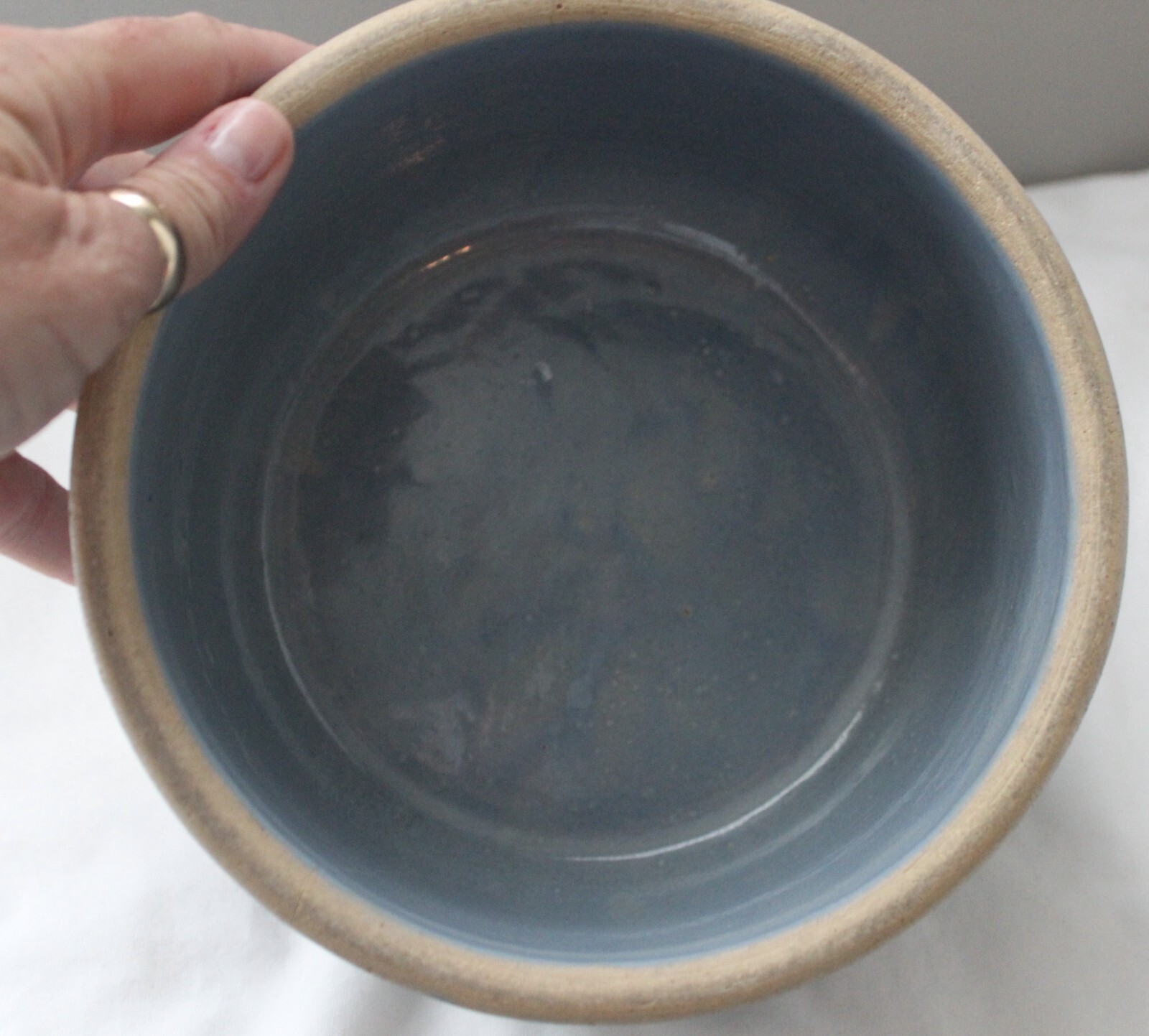 RUCKELS WHITE HALL ILL 7.5" BLUE CROCK POTTERY SAWTOOTH STONEWARE BOWL ...