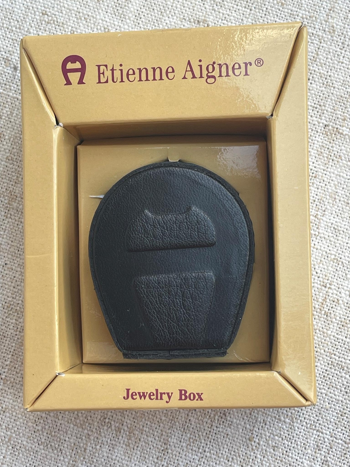 Etienne Aigner Small Black Jewelry Pill Box Leather Mirror Inside ...