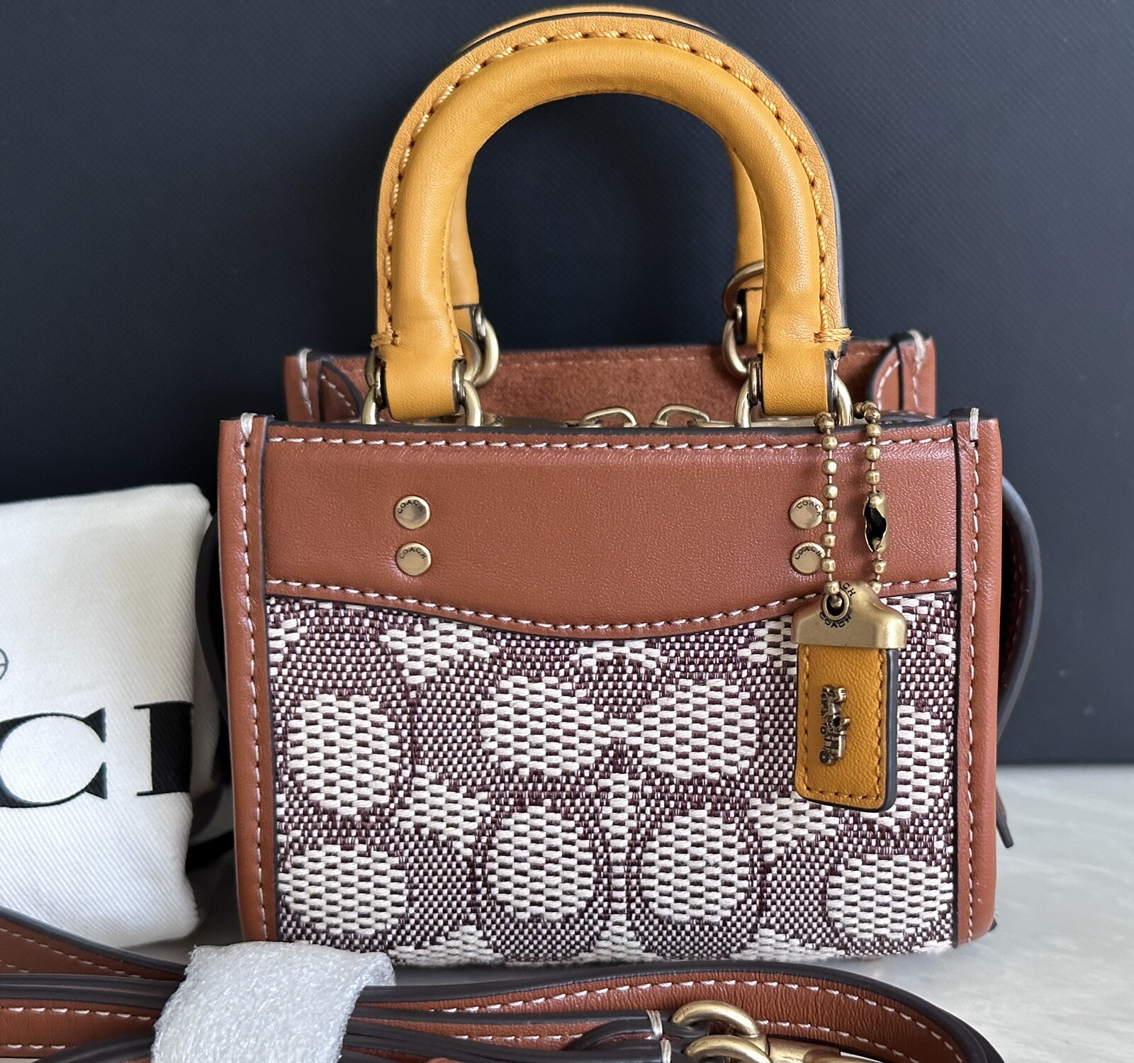 COACH ROGUE 12 COCOA BURNISHED AMBER / YELLOW MINI BA… - Gem