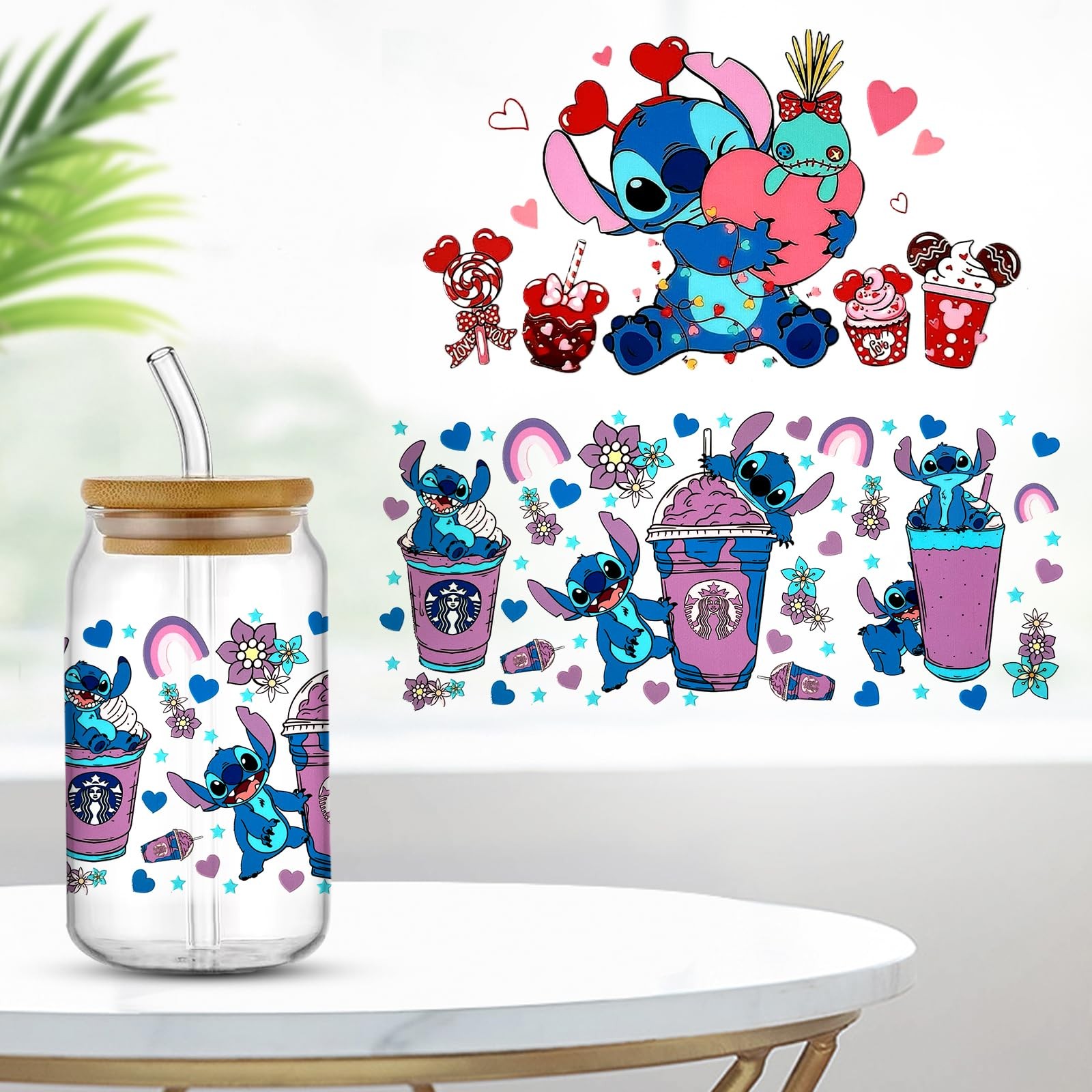 4 Sheets UV DTF Cup Wraps Transfer Stickers for Glass, Cartoon Cup ...