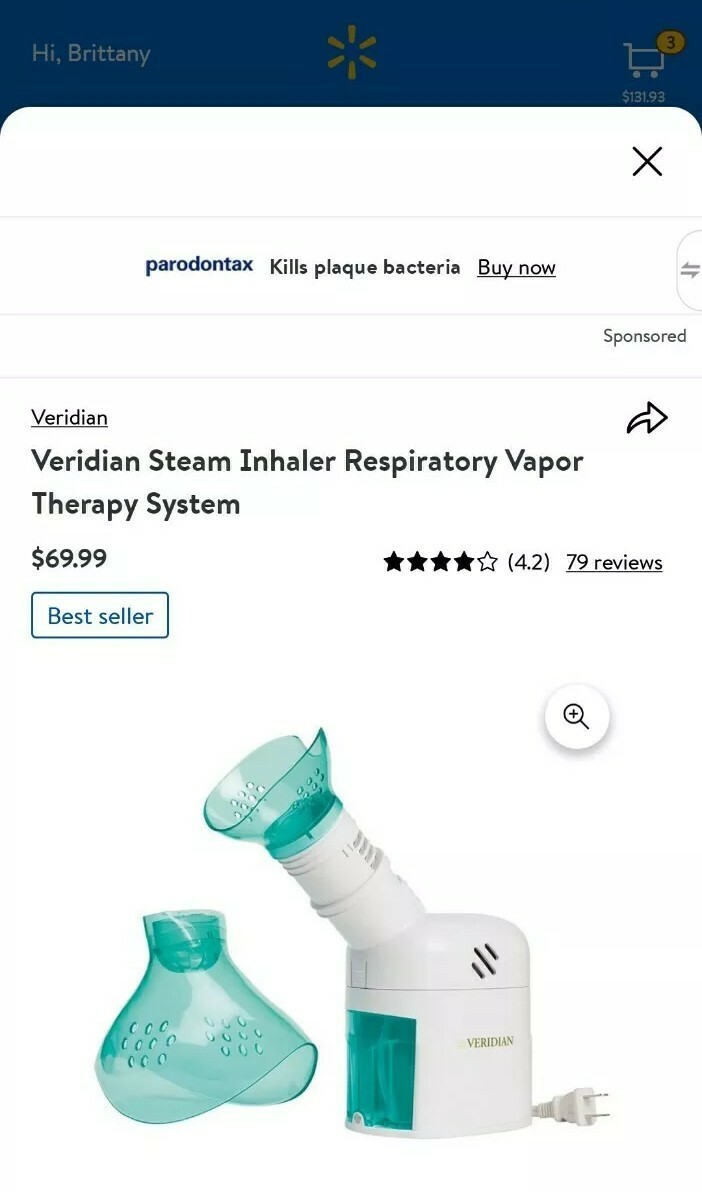 VERIDIAN STEAM INHALER RESPIRATORY VAPOR THERAPY COUGH RELIEF FACIAL ...