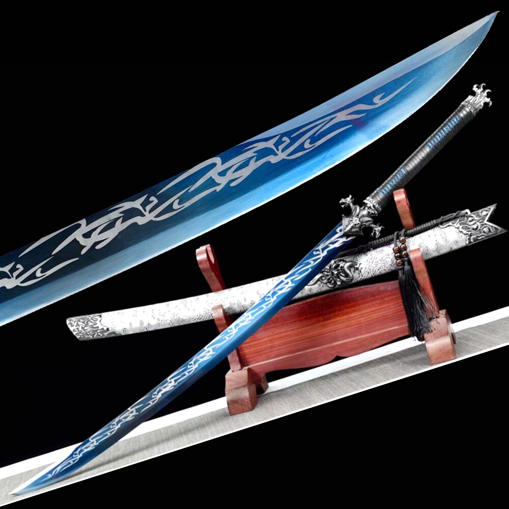 Full Tang Blue High Manganese Steel Dao Sword Camping Hunting Knife ...