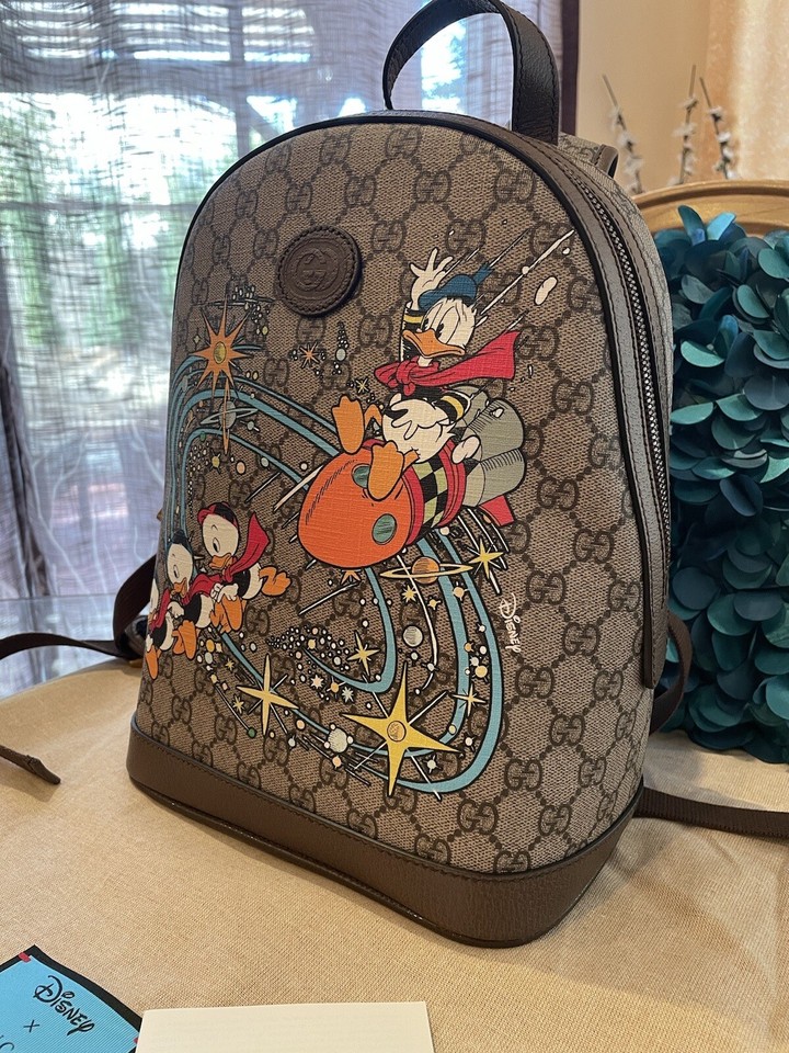 Stylish!* Disney x Gucci Donald Duck small Backpack, Bag GG Supreme NWT ...