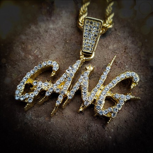 Iced Hip Hop Gold PT Bling GANG DRIP Pendant & 24" Rope Chain Fashion ...
