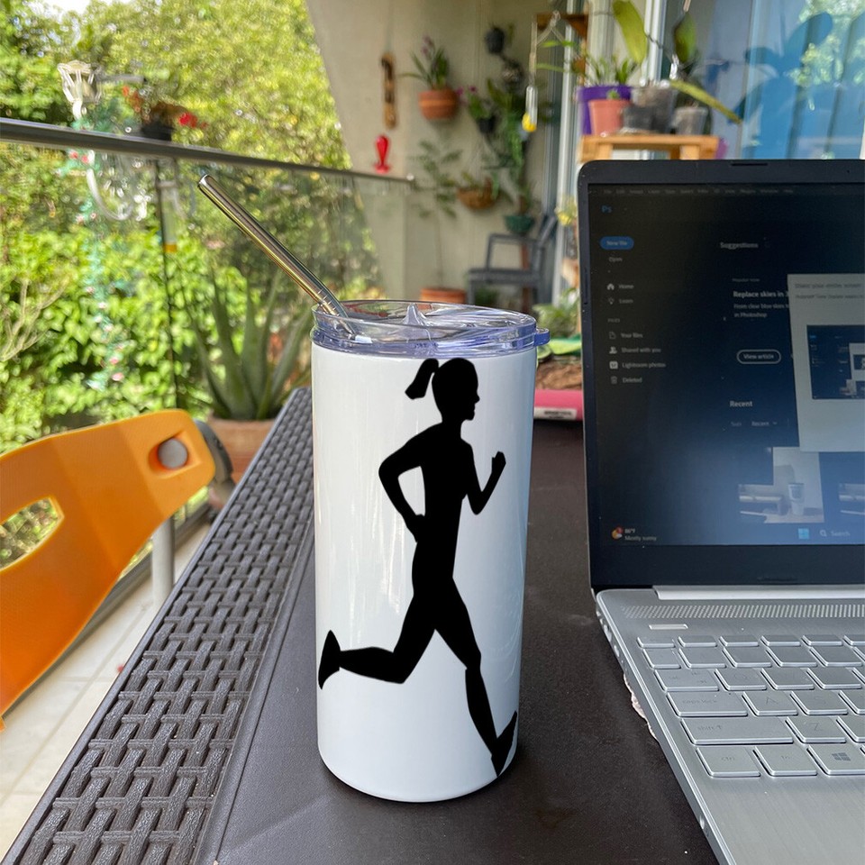 Travel Mug Tumbler Running Woman Athlete Decal Olympics Thermal Coffee ...