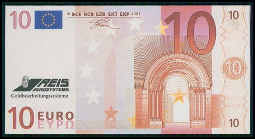 MUSTERBANKNOTE TESTBANKNOTE TEST NOTE SPECIMEN REIS EUROSYSTEMS 10 ...