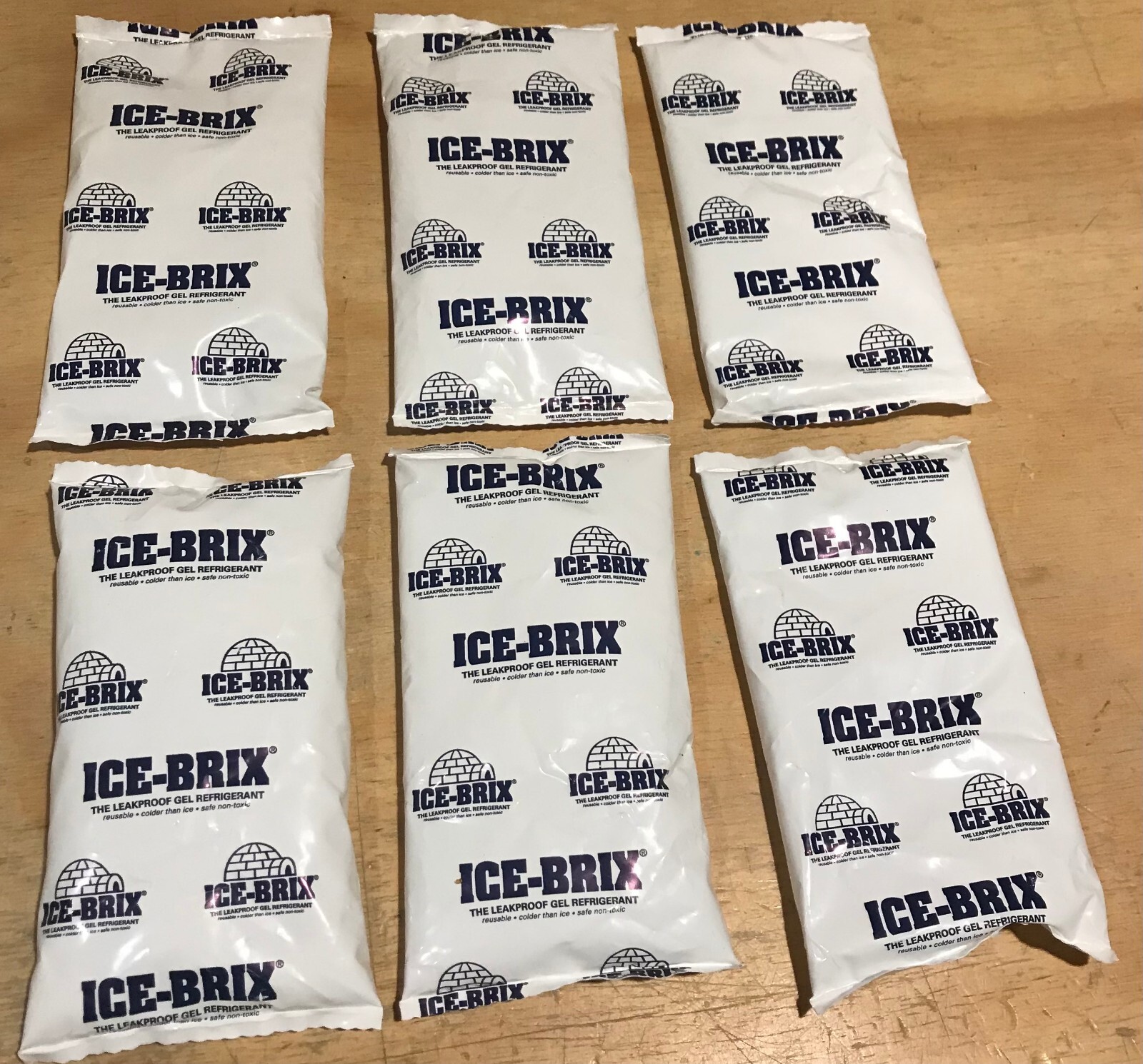 SIX (6 ) Ice-Brix Reusable NonToxic Food Safe Ice Packs 3 oz Gel 5" x 2 ...