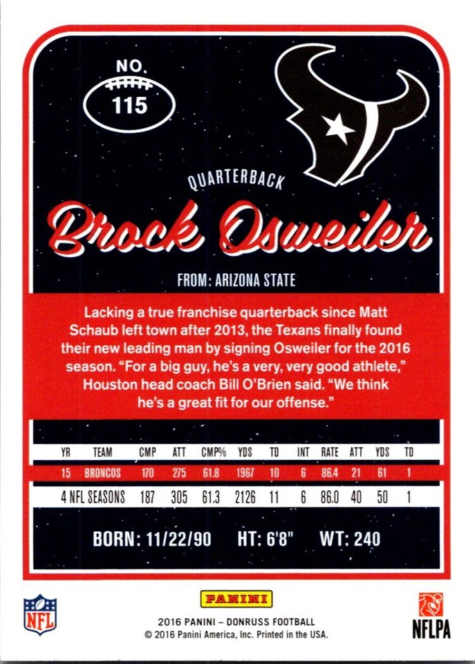 2016 Donruss Press Proofs Blue #115 Brock Osweiler | eBay