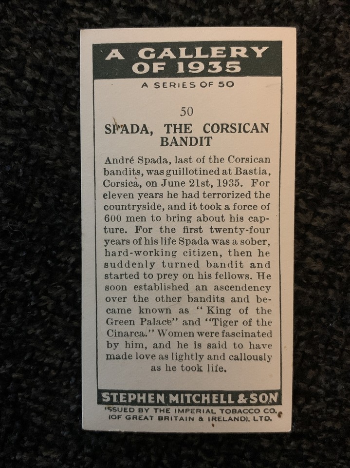 1936 Stephen Mitchell & Son A Gallery Of ‘35 #50 Spada, The Corsican ...