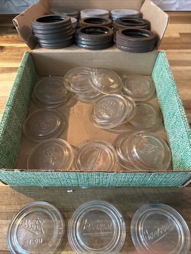 Vintage Mason Jar Glass And Metal Rings Lids Canning Jar Lot of 27 | eBay