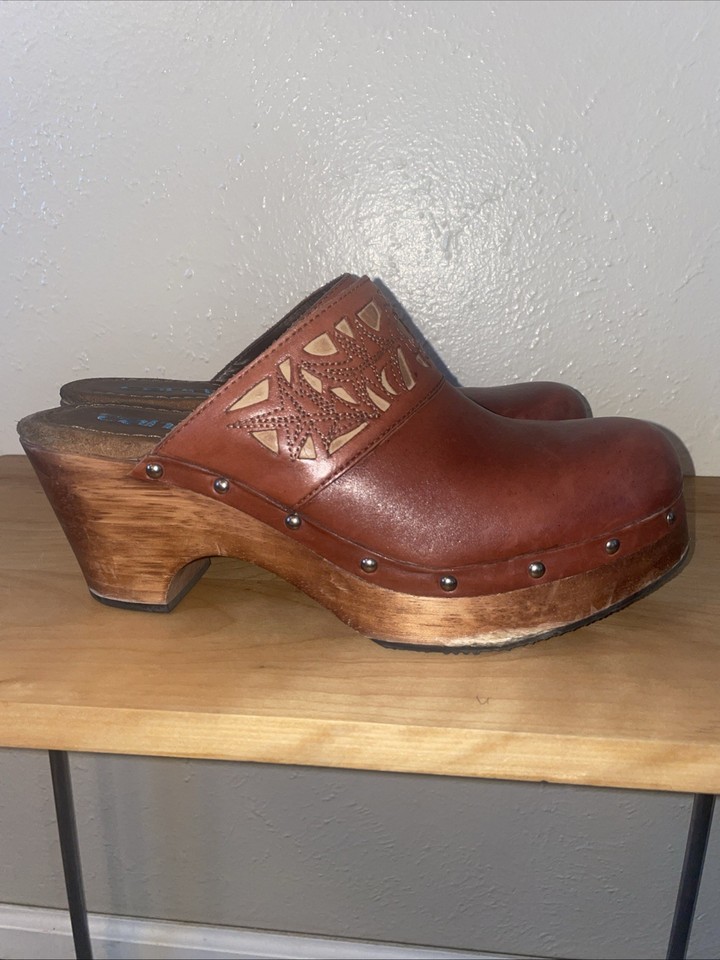 Vintage Candies Leather Upper Wooden Sole Clogs Size 11 | eBay