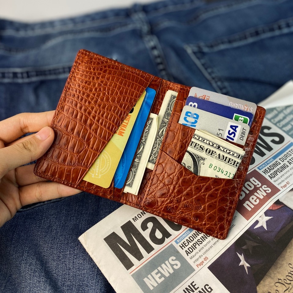 Genuine Crocodile Ostrich Leather Cardholder Double side Skin Bifold ...