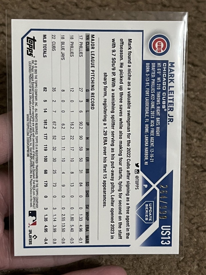 2023 Topps Update US13 MARK LEITER JR. BLUE FOILBOARD /999 | eBay