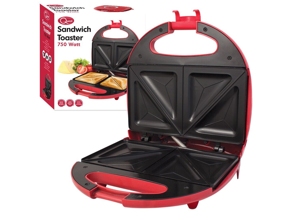 RED ELECTRIC 2 SLICE SANDWICH TOASTIE TOASTER MAKER 700W NON STICK ...