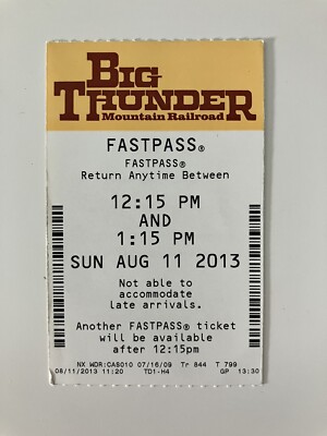 Walt Disney World Big Thunder Mountain Railroad Expired Paper Fastpass ...