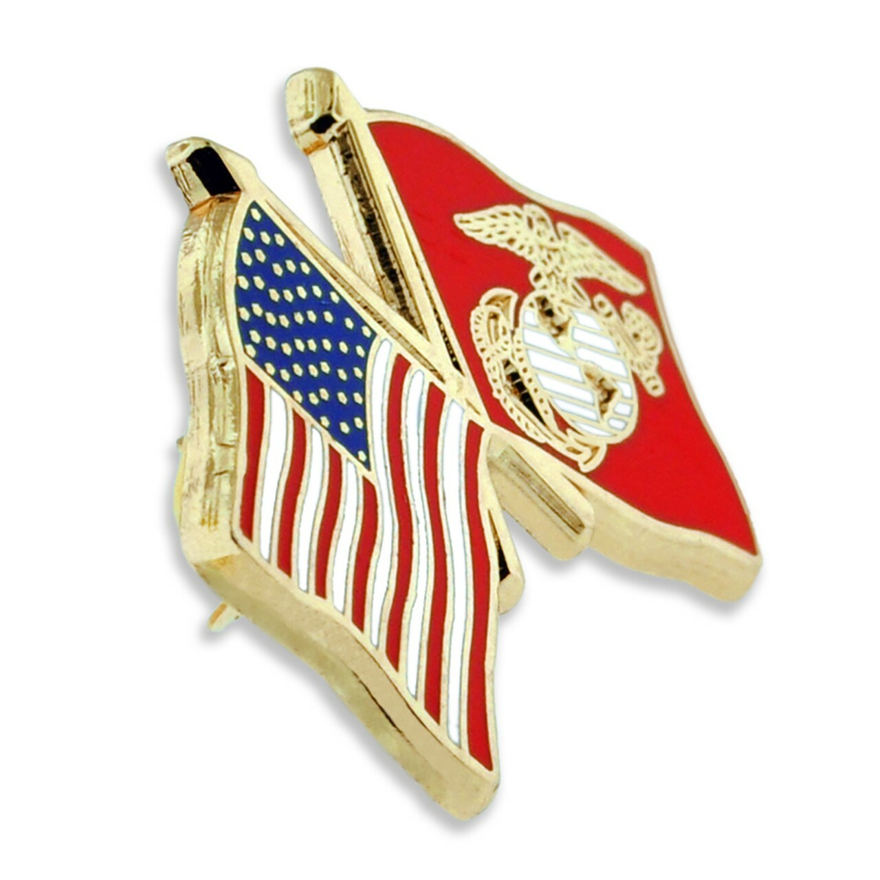 Marine Corps American Crossed Flags Lapel Pin Military Veteran USMC US ...