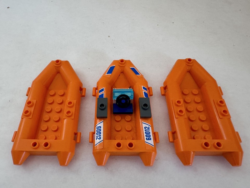 (3) LEGO Rubber Raft Life Boat Row Boat Lot -ORANGE-#30086- Coast Guard ...