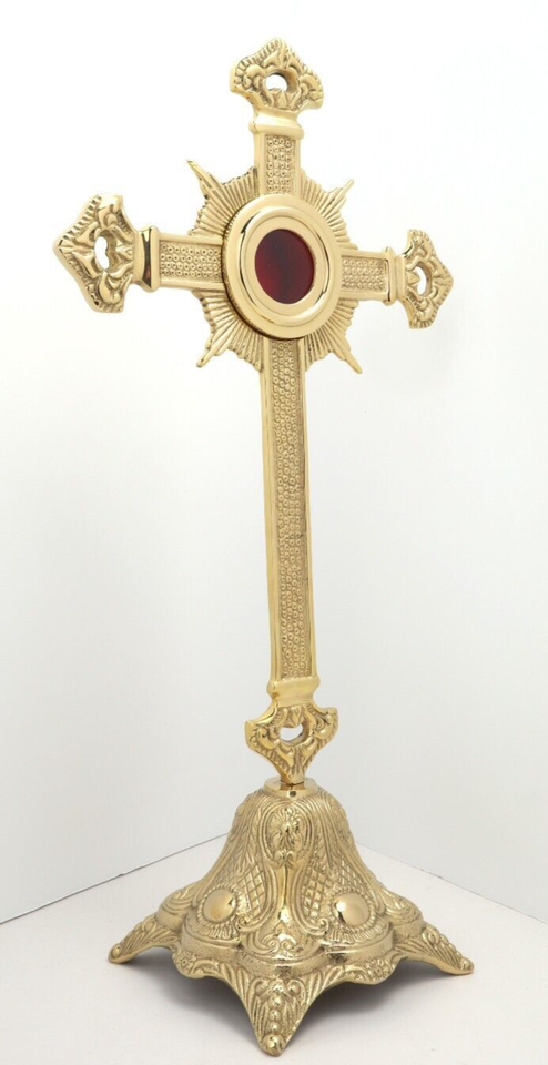 High Polished Brass Cross Monstrance Reliquary for Catholic Church or ...