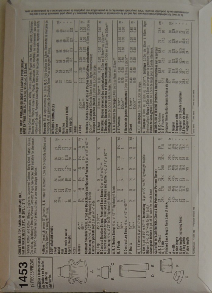 Simplicity 1453 - Child's Dress, Top, Pants, Shorts, & Hats | eBay