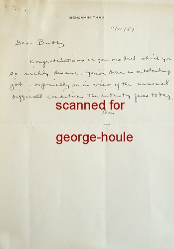 BENJAMIN THAU - SIGNED - LETTER - - 1957 - - FOX -AFFAIR WITH GREER ...